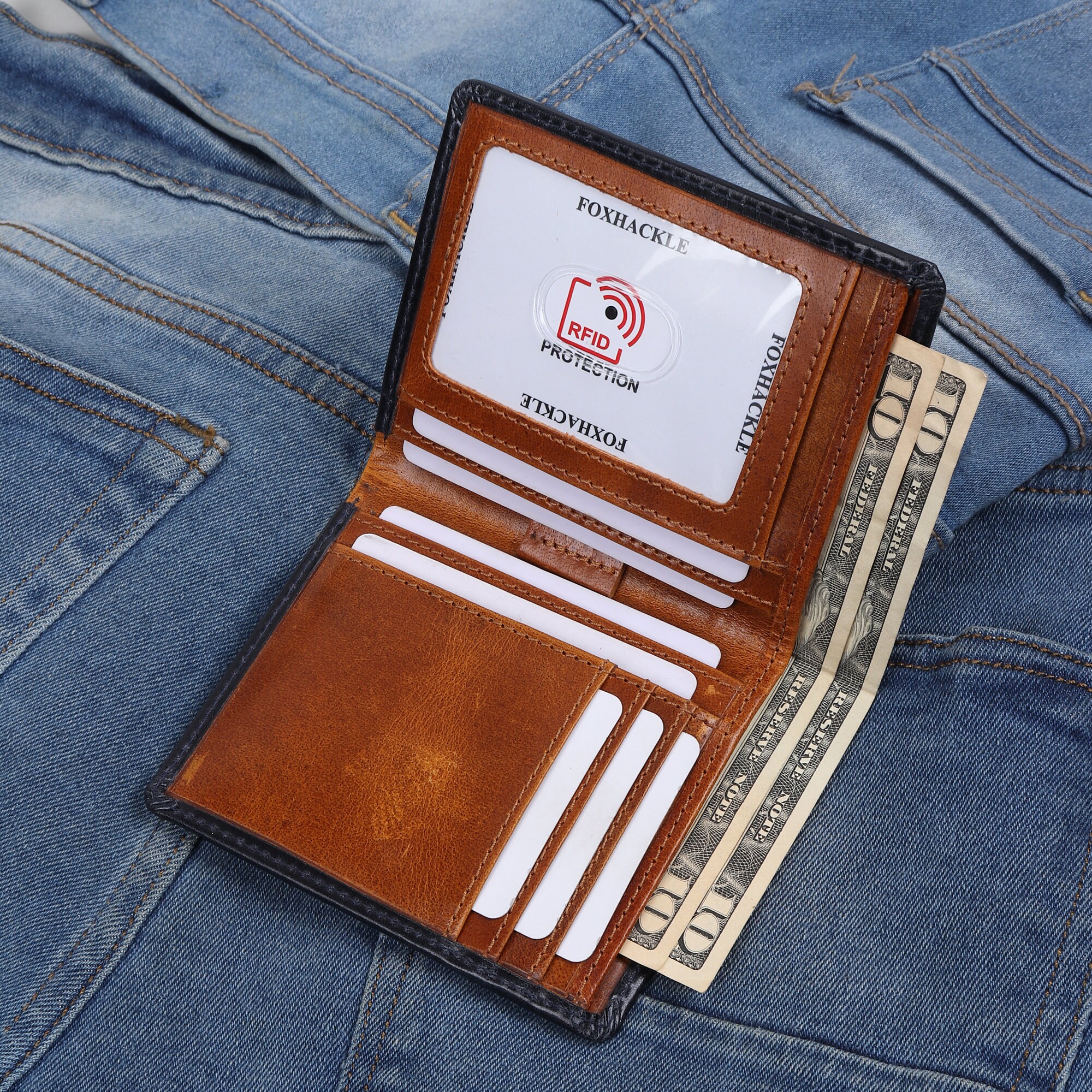 Slim Bifold Leather Wallet for Men With Secret Hidden Pocket, Dedicated ...