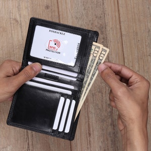 Slim Bifold Leather Wallet for Men With Secret Hidden Pocket, Dedicated ...