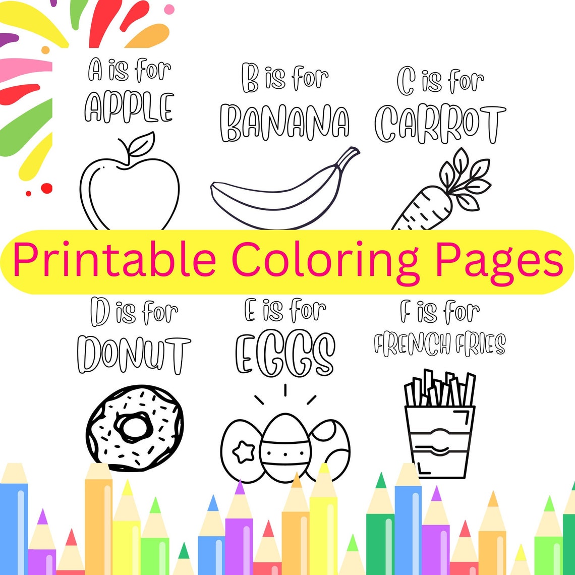 Printable Food Alphabet Coloring Pages - Etsy
