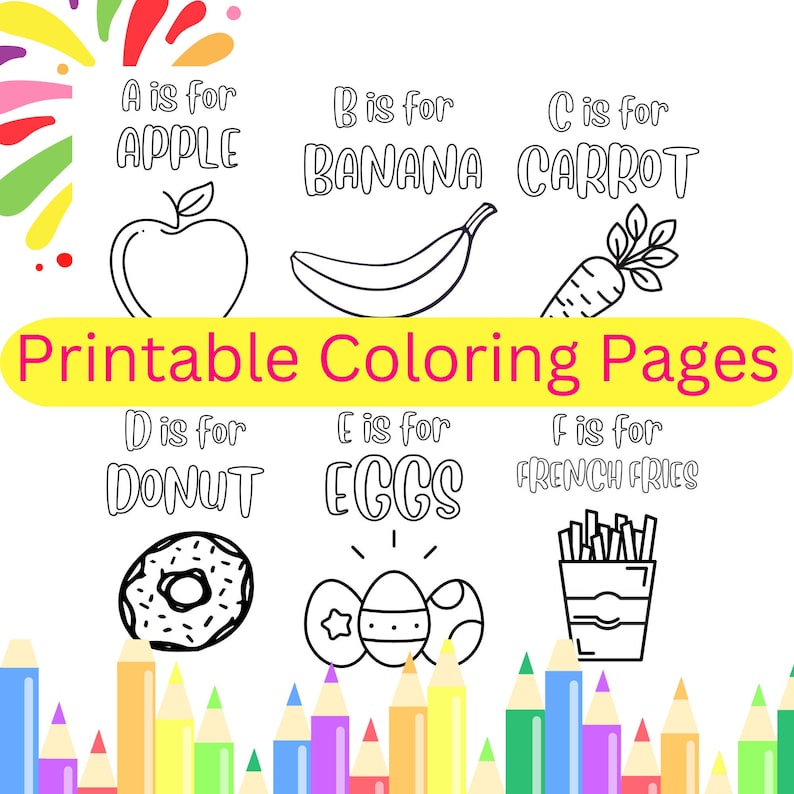 Printable Food Alphabet Coloring Pages - Etsy