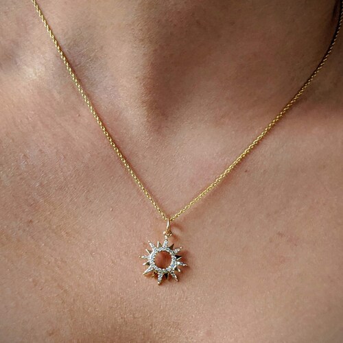 14k Solid Gold Sun Design Pave' Diamonds / Sunburst - Etsy