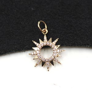 14k Solid Gold Sun Design Pave' Diamonds / Sunburst Diamond Pendant ...
