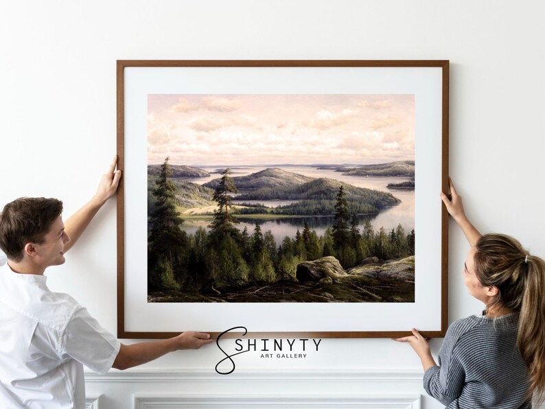 Vintage Summer Landscape Painting Muted Mountain Lake Scenery - Etsy