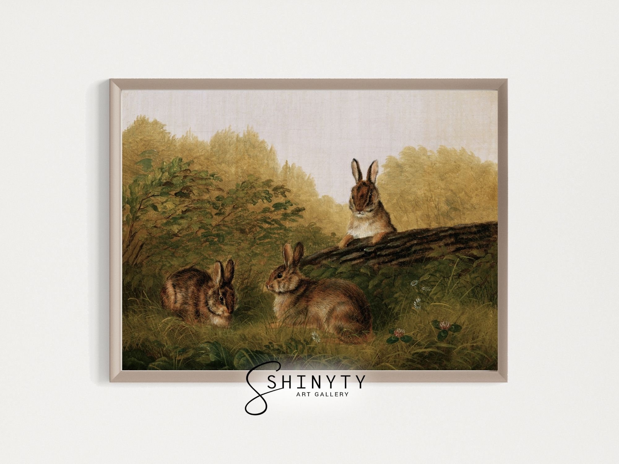 Vintage Rabbits Painting | Spring Wall Art Print | Antique Hares ...