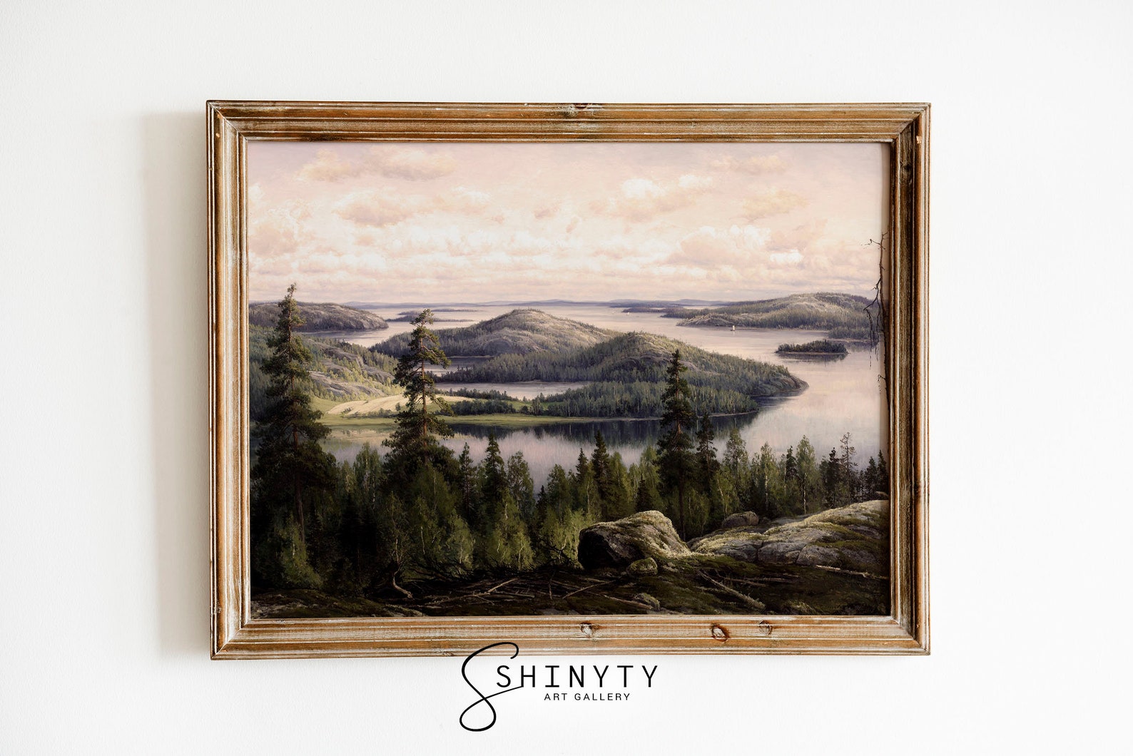Vintage Summer Landscape Painting Muted Mountain Lake Scenery - Etsy