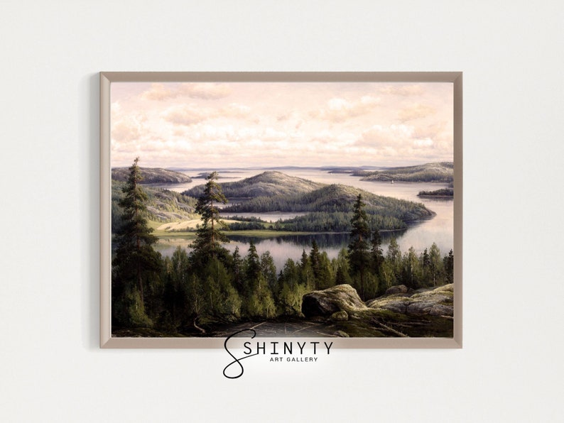 Vintage Summer Landscape Painting Muted Mountain Lake Scenery - Etsy