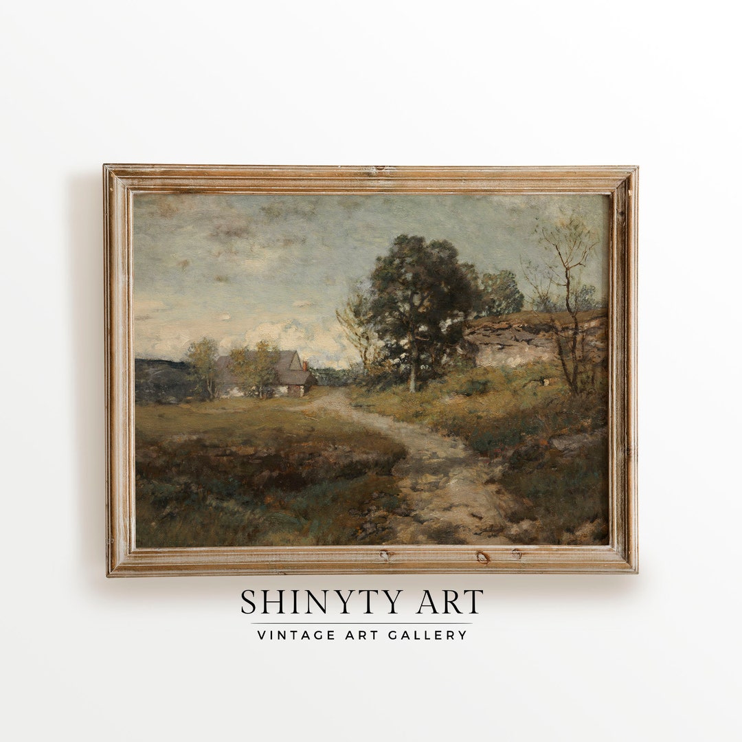Cottage Landscape Painting, Muted Country Landscape Art Print, Vintage ...