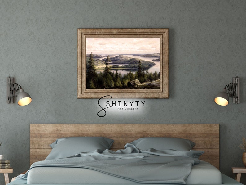 Vintage Summer Landscape Painting Muted Mountain Lake Scenery - Etsy