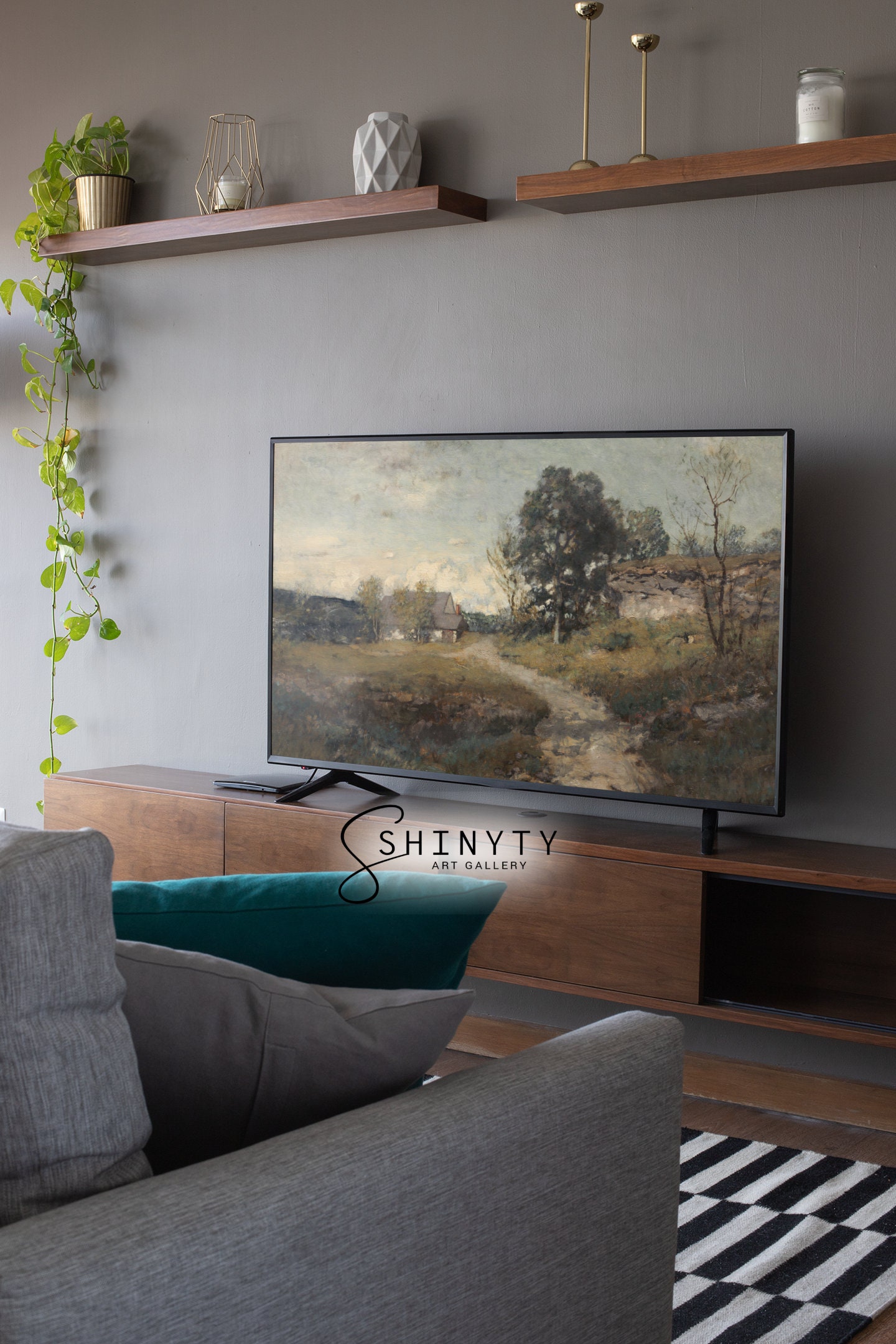 Samsung Frame TV Art Vintage Country Landscape, Cottage Oil Painting ...