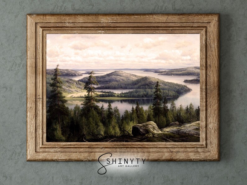 Vintage Summer Landscape Painting Muted Mountain Lake Scenery - Etsy