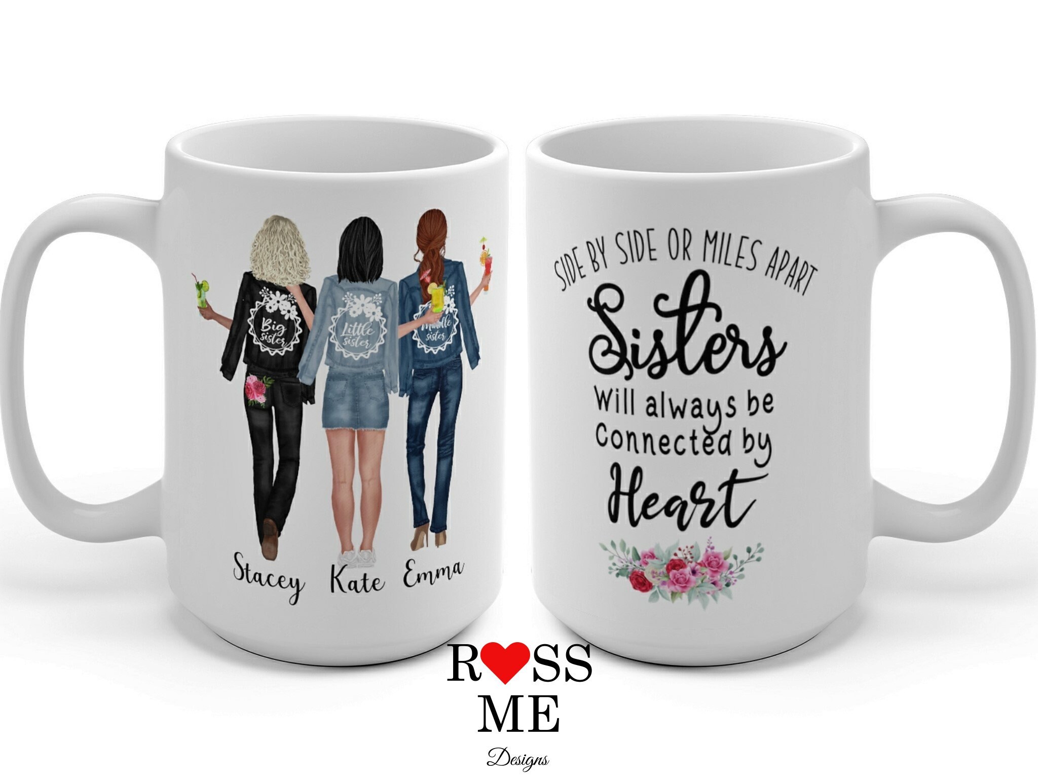 Best Sister Mug, Custom 3 Sisters Coffee Mug Long Distance Sisters Gift ...