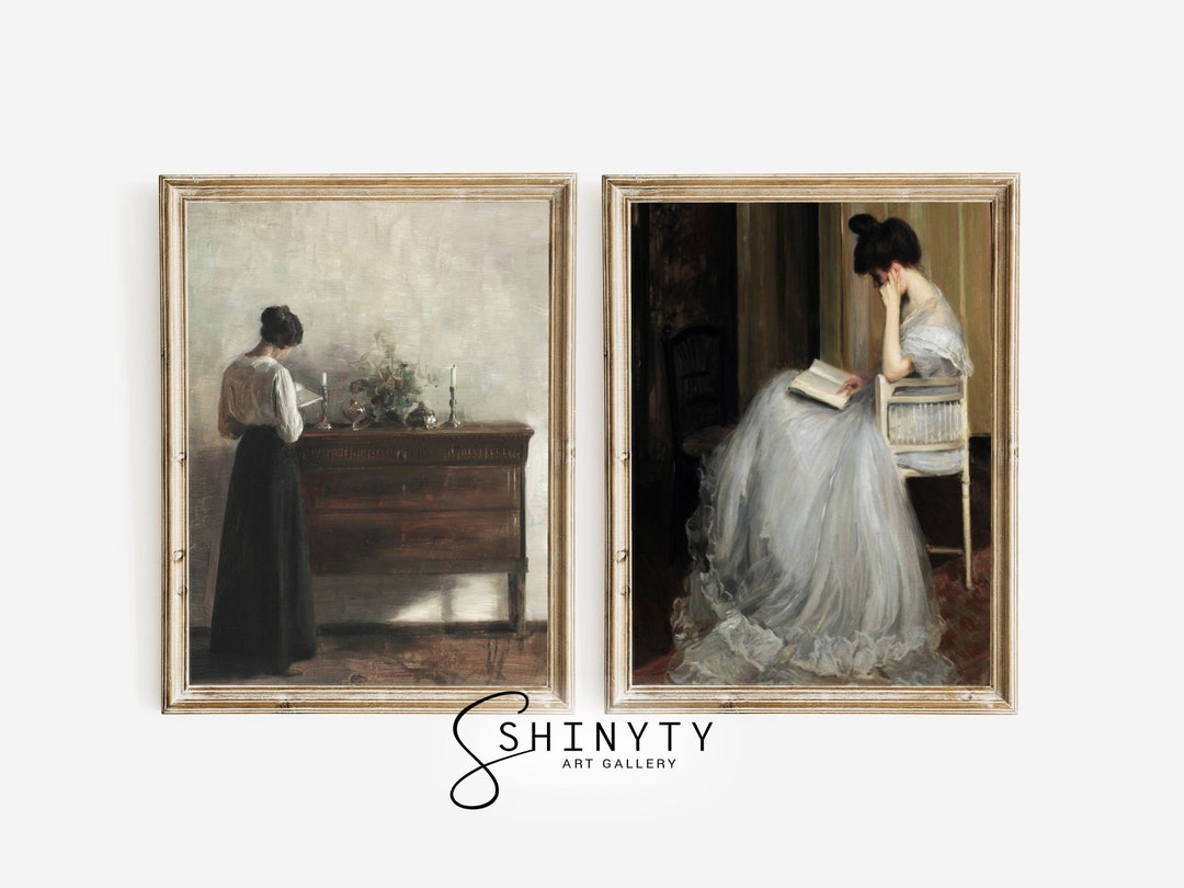 Reading Woman Vintage Gallery Wall SET of 2 Prints Moody - Etsy