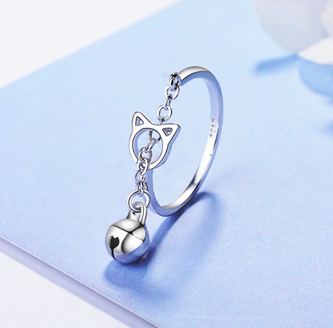 Silver Cat Head Ring Adjustable Kitten Ring Silver Ring for - Etsy