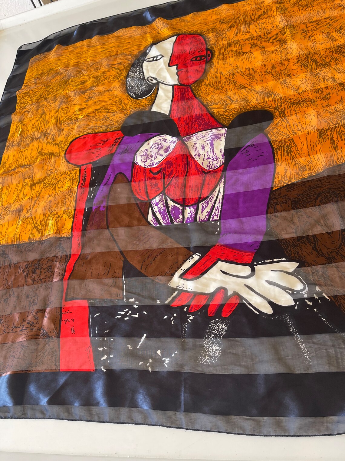 Vintage Picasso Label Silk Scarf Abstract Woman - Etsy