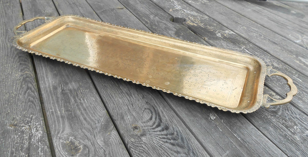 Long Brass Tray Vintage Serving Tray Tea Tray Long Tray - Etsy UK