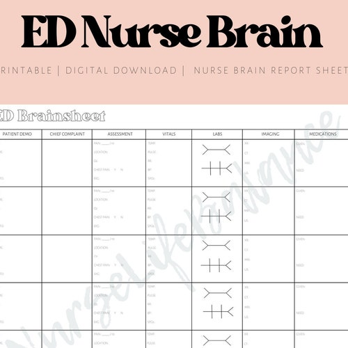 ER Nurse Report Sheet Nurse Brain Sheet ER Nurse Brain ER | Etsy