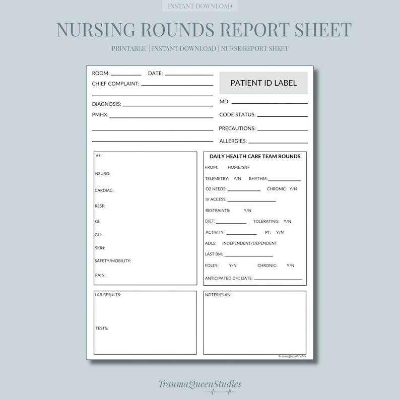 NURSE ROUNDS Report Sheet | Etsy
