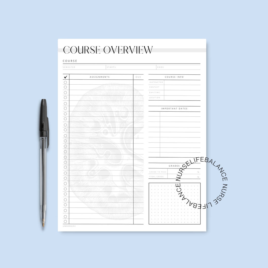 Course Overview Planner Printable - Etsy
