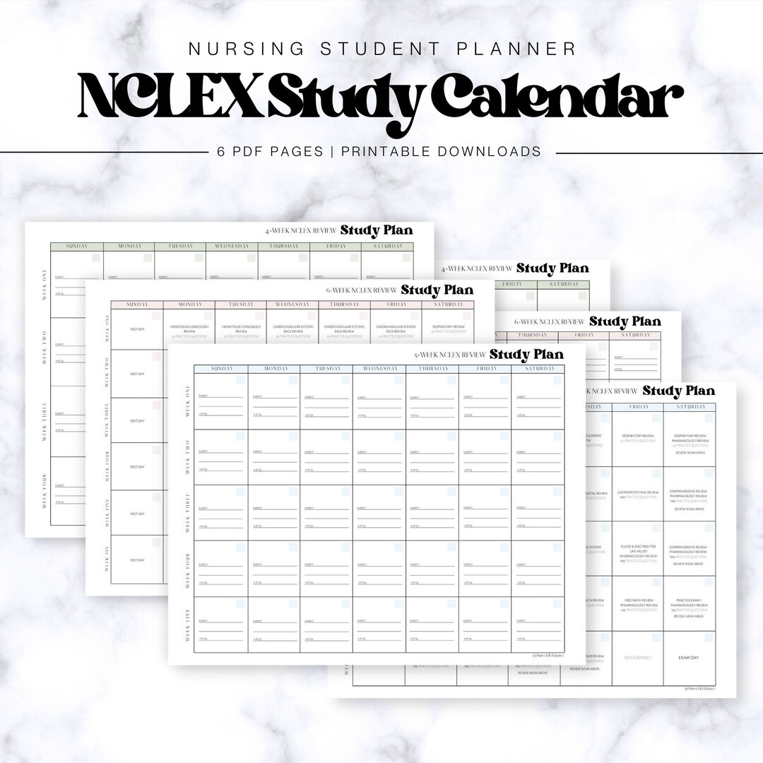 NCLEX Study Plan Calendars - Etsy