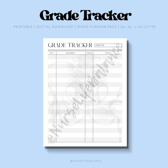 Grade Tracker Planner Printable | Etsy