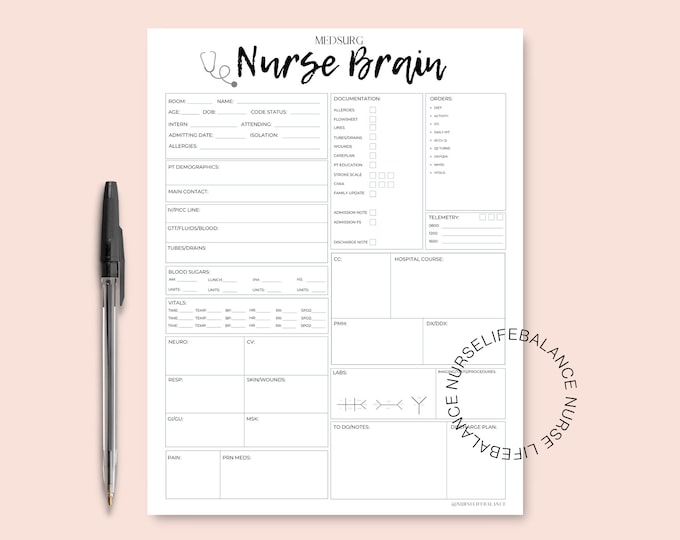 Updated Medsurg Nurse Brain Sheet - Etsy