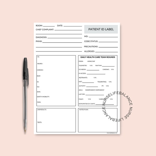 Nurse Rounding Sheet - Etsy