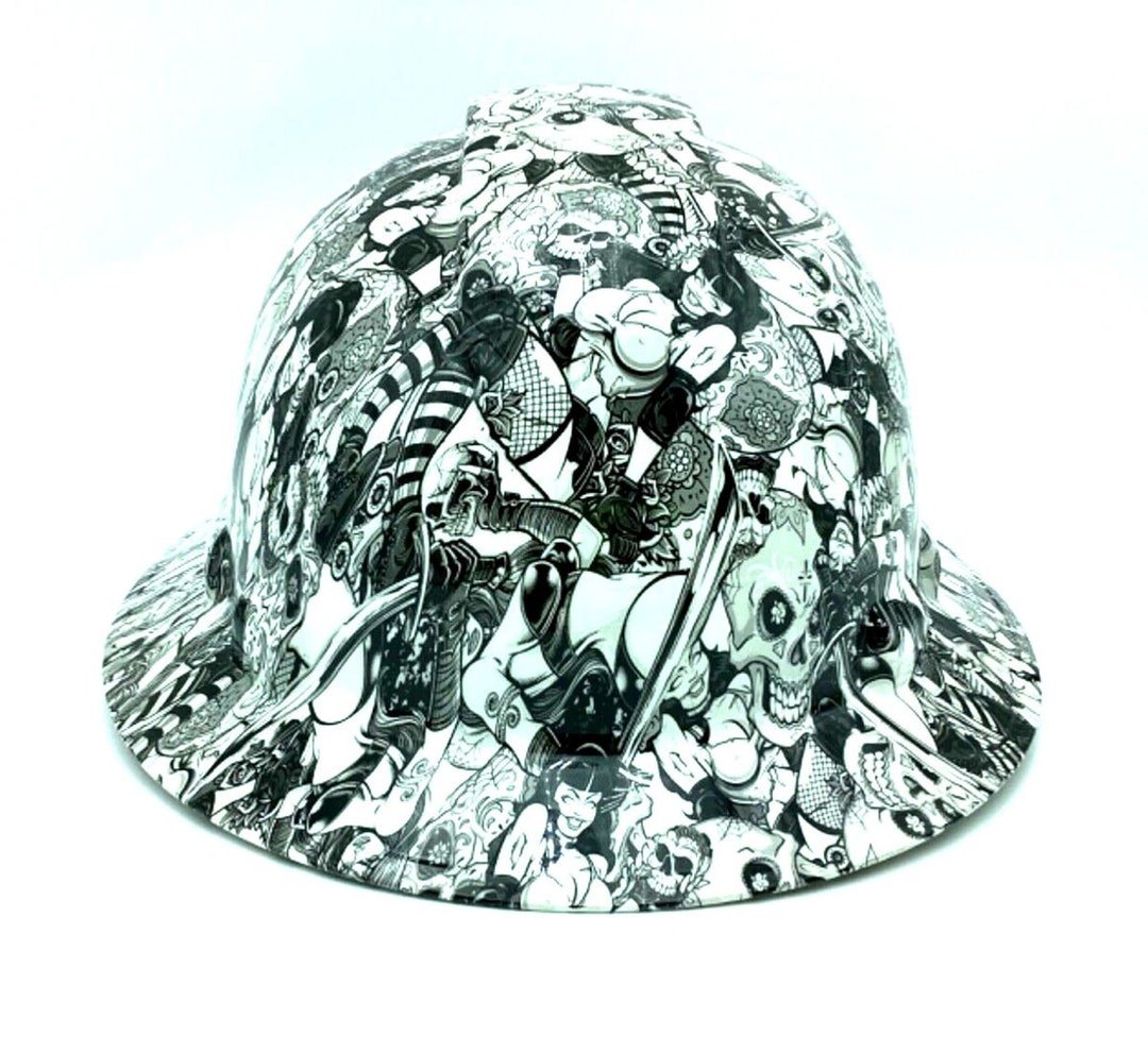Bad Ass Wide Brim Hard Hat Hydro Dipped in Skull Babes W/ Brim Guard - Etsy
