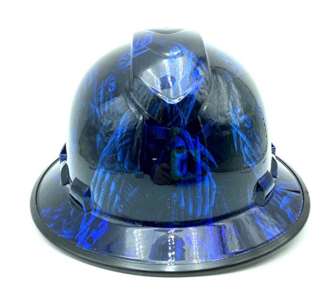 Bad Ass Vented Wide Brim Hard Hat Hydro Dipped Candy Blue 1 Finger ...