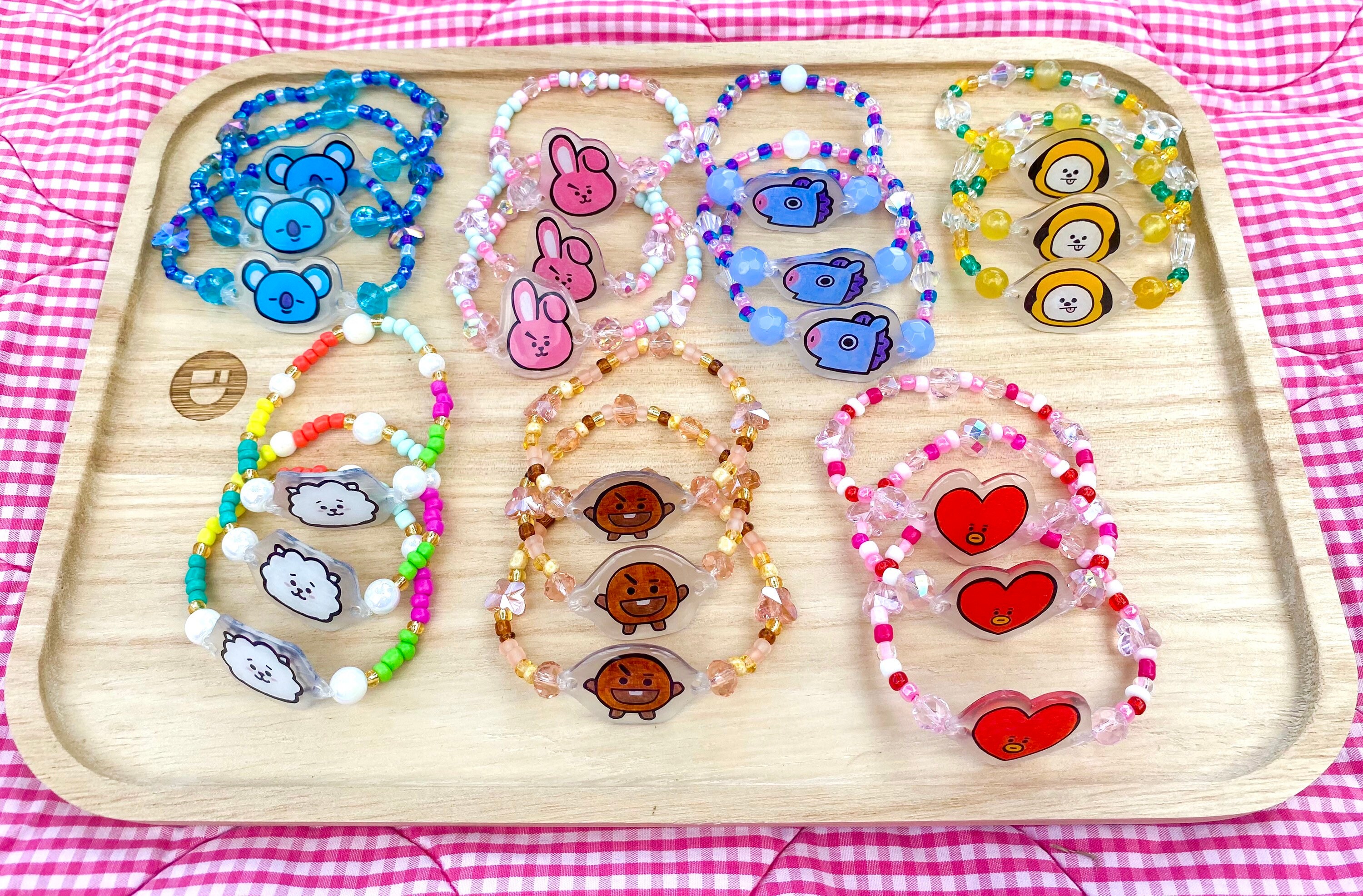 Bt21-style Character Mixed Pastel/color Bead Bracelets - Etsy