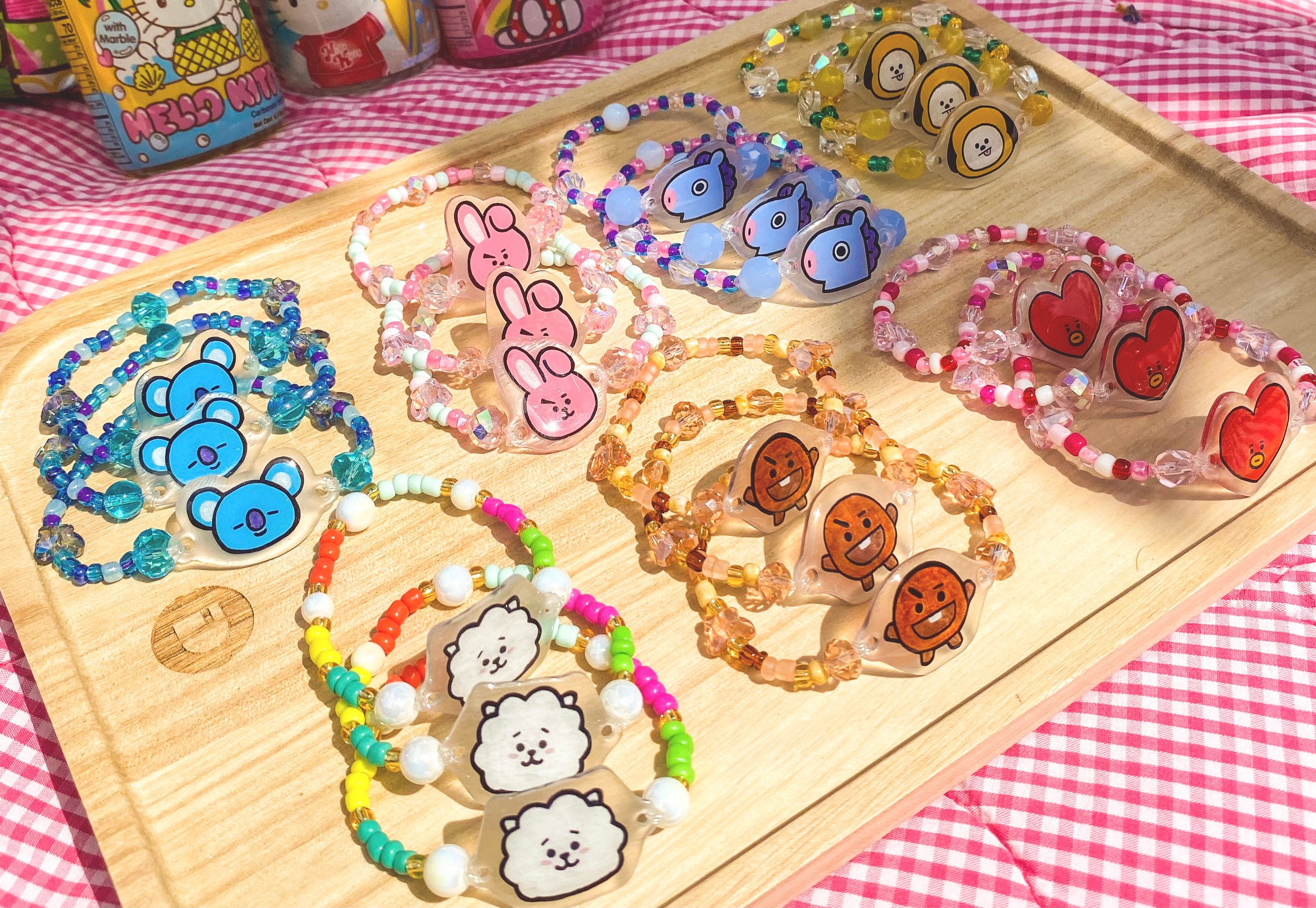 Bt21-style Character Mixed Pastel/color Bead Bracelets - Etsy