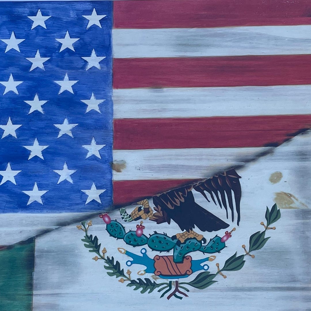 America Mexico Flag Hand Crafted Flag Hand Painted Wood Flag American ...