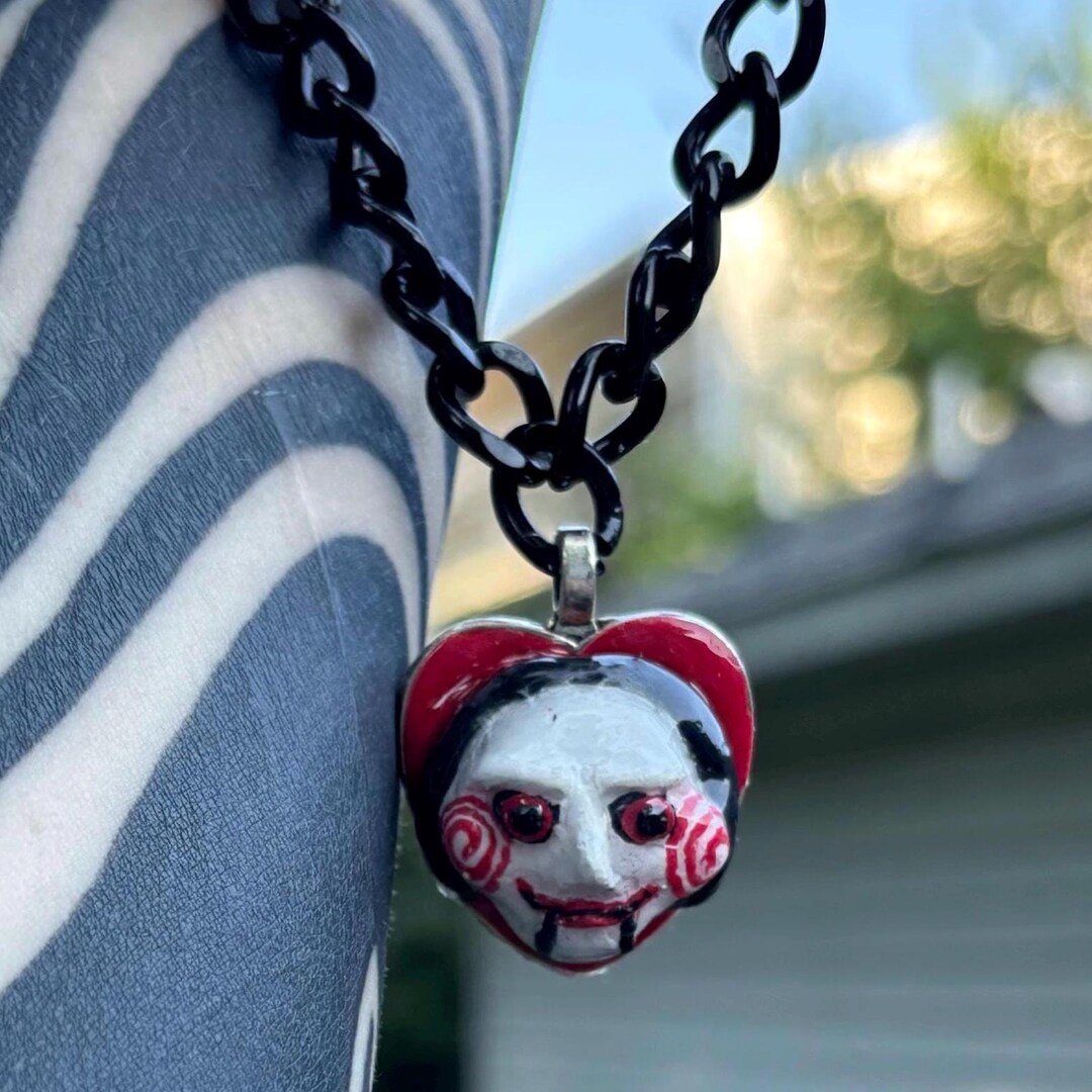 Billy the Puppet From Saw Movie Heart Pendant on Black Chain With O ...