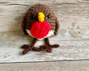 Robin on Branch CROCHET PATTERN Christmas Card Topper Bird Applique ...