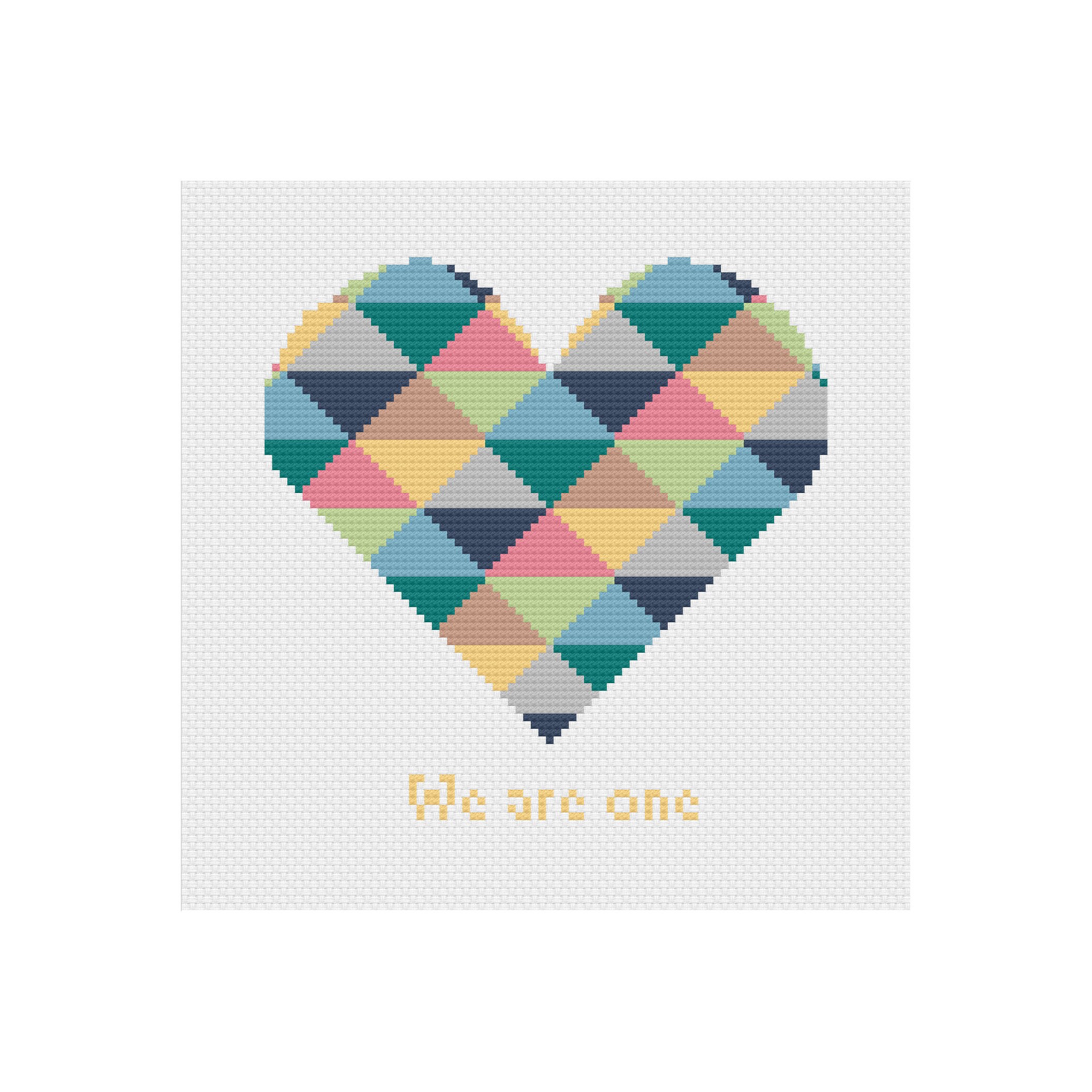 Heart Geometry Cross Stitch Pattern Chart Home Decor Wall Frame Instant ...