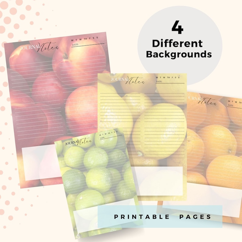 Printable Journal Pages, Single Sheets Fruit Citrus, Journal Notes ...