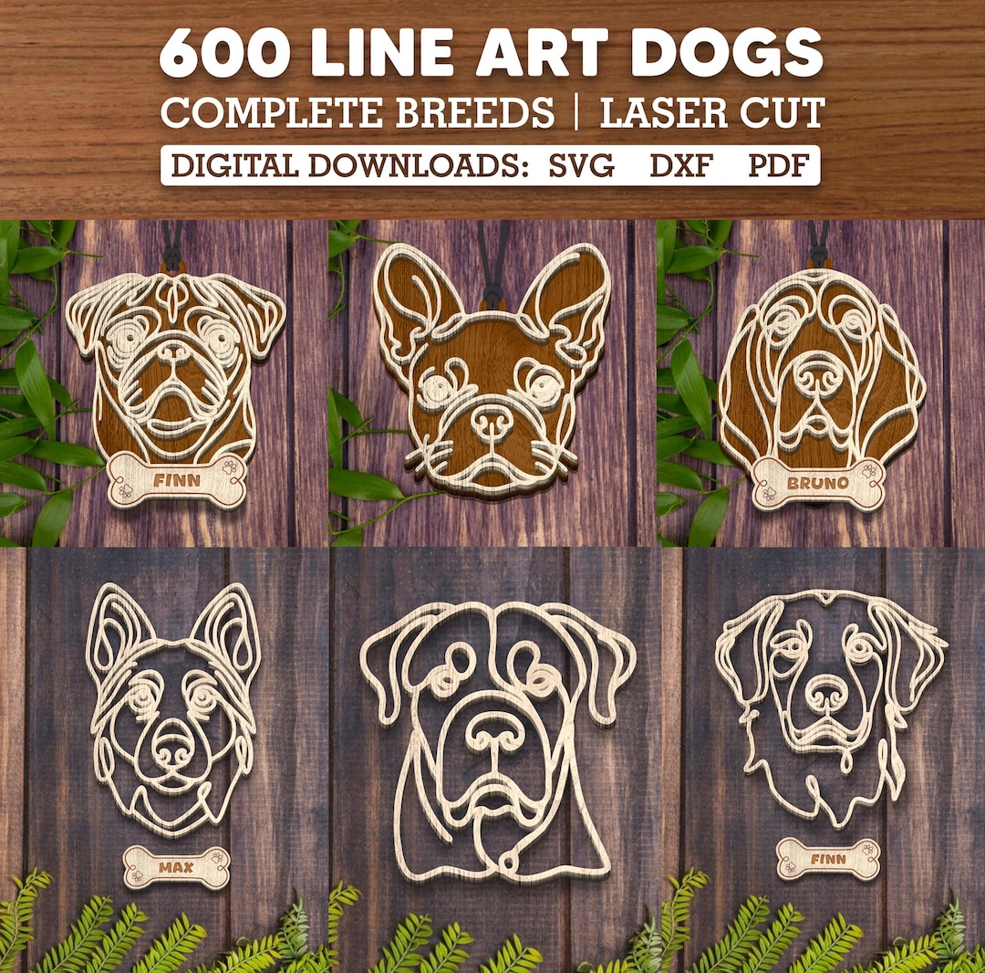 300 Breeds Line Art Dog Bundle Svg Laser Cut | Dog Ornaments, Sun ...