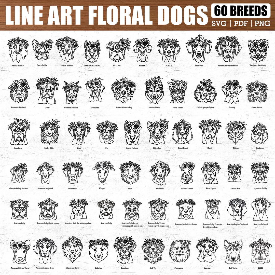 60 Floral Dog Breeds Svg Dxf Png Pdf Bundle for Cricut, Sublimation ...