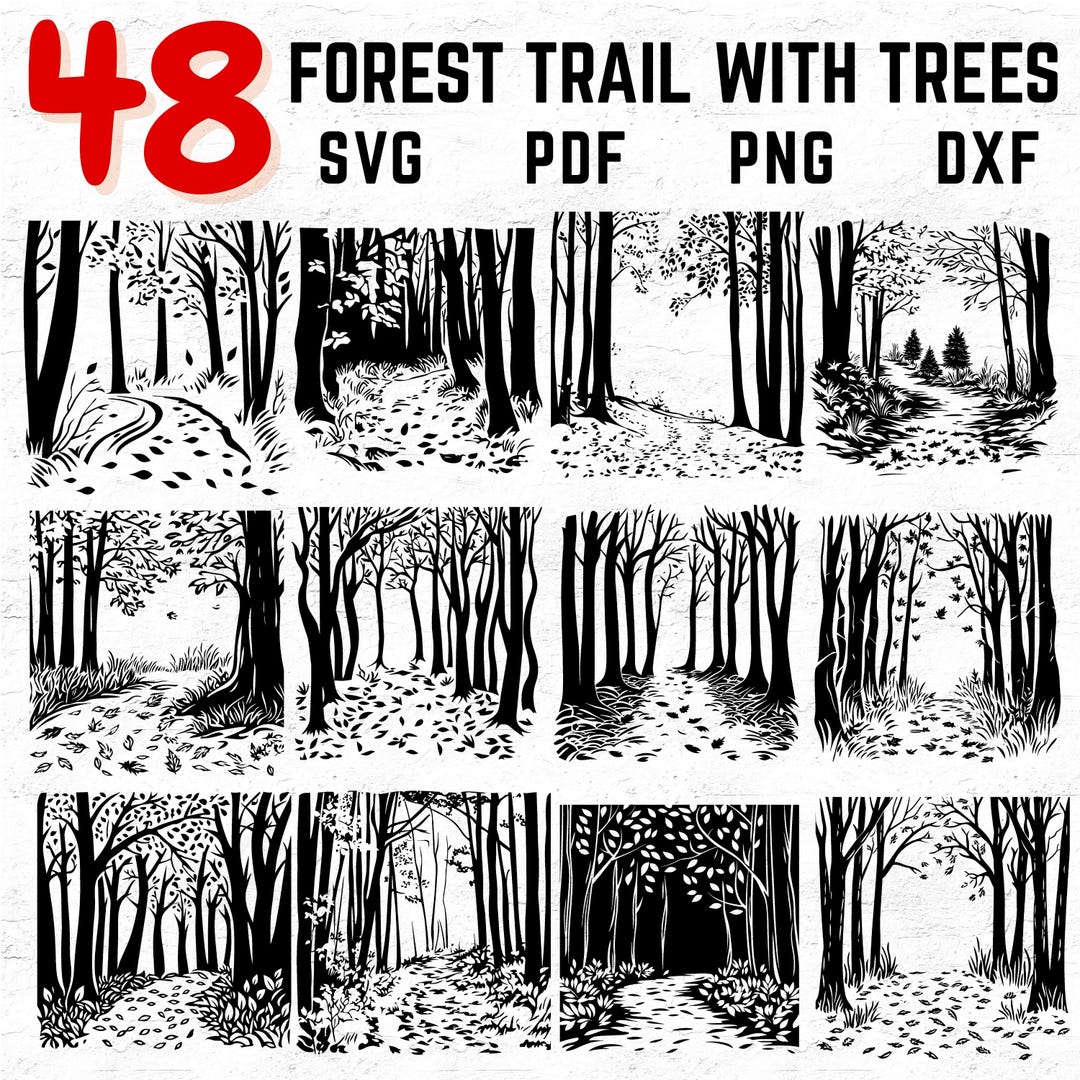 48 Forest Trail With Trees SVG PNG PDF Dxf Bundle for Cricut Silhouette ...
