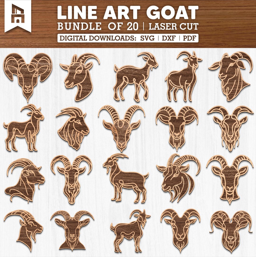 20 Line Art Goat Bundle Svg Pdf Dxf - Goat Multilayer, Floral Goat ...