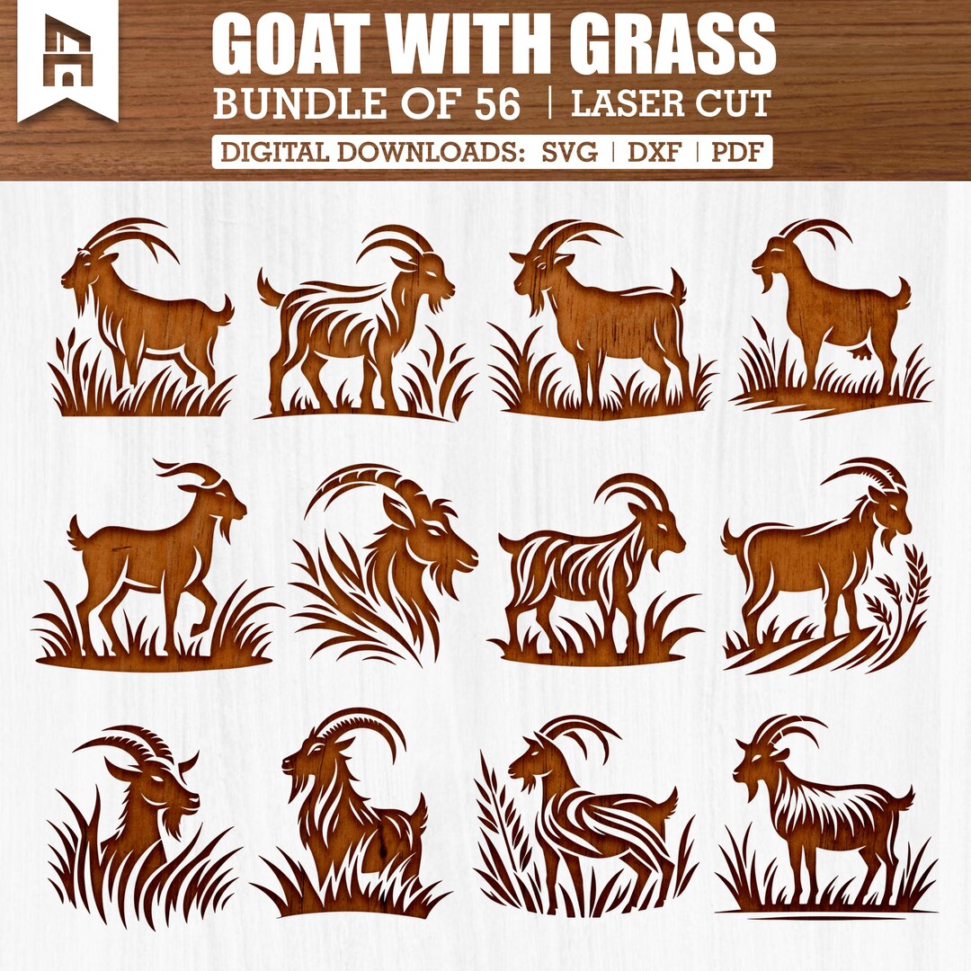 56 Goat Laser Cut Files SVG Farm Animal Silhouette Bundle With Grass ...