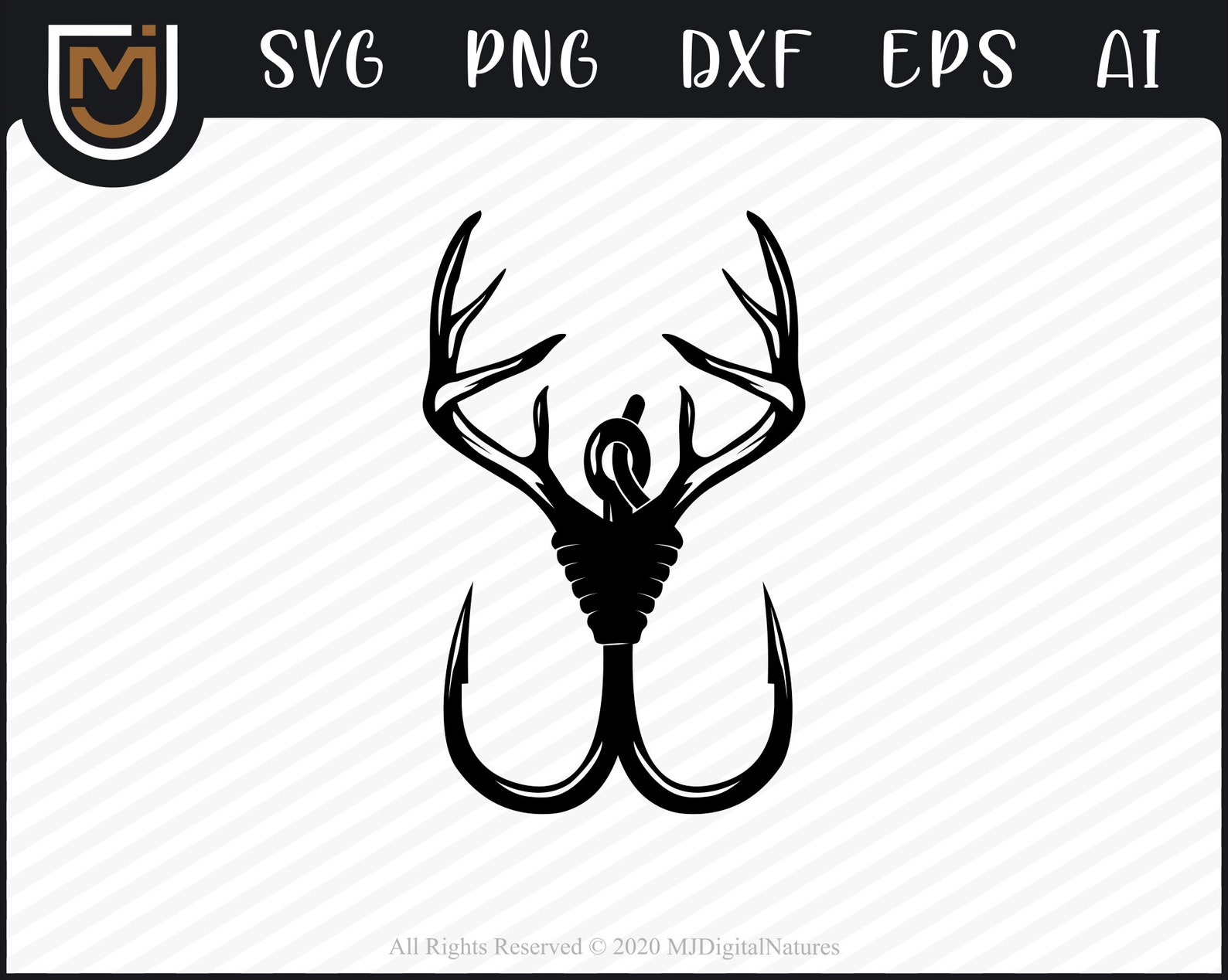 Cool Hunting Fishing SVG Fish Hook Antlers Fisherman SVG | Etsy