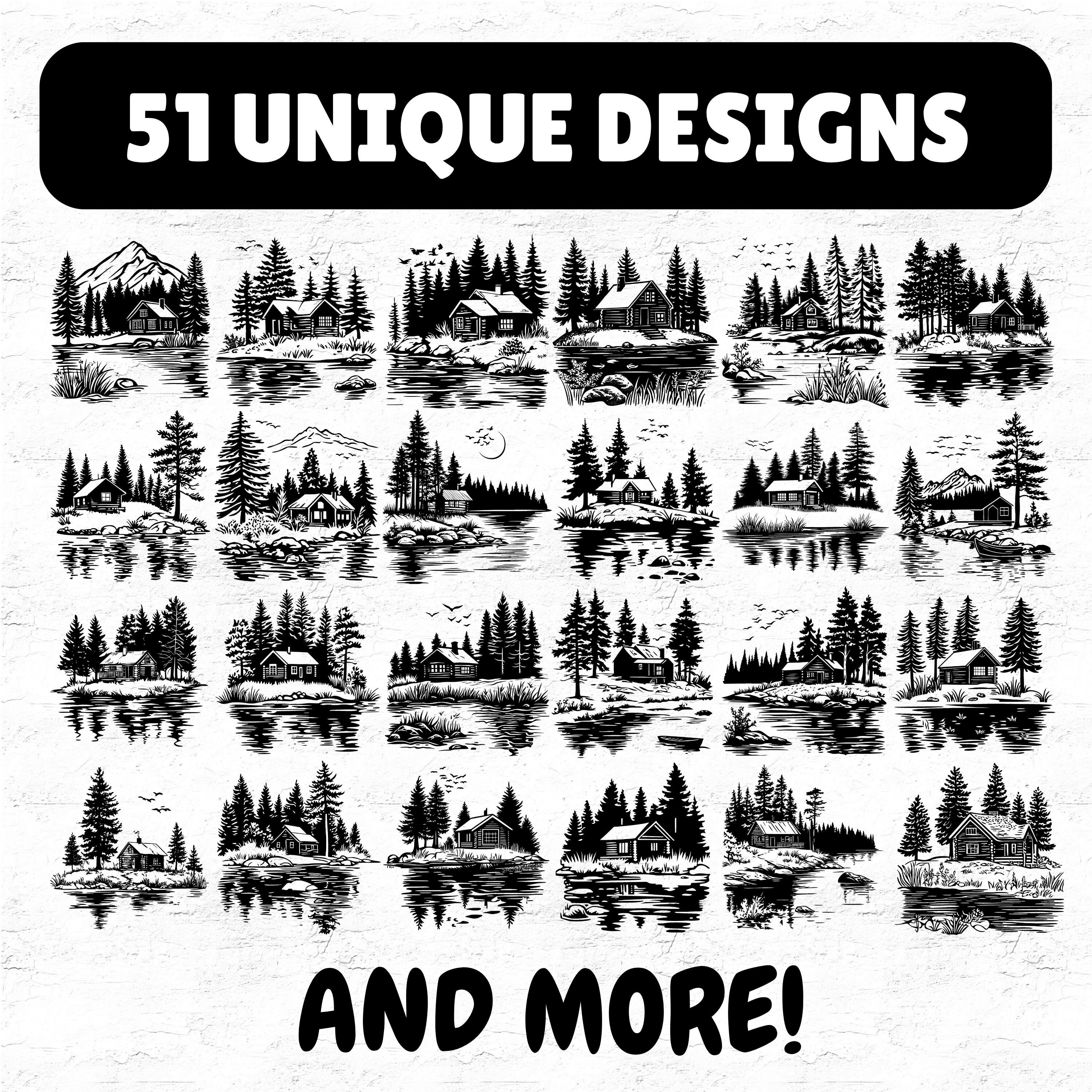 51 Cabin With Lake SVG PNG PDF Dxf Bundle for Cricut Silhouette Laser ...