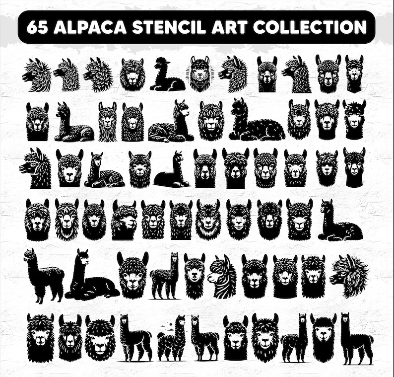 65 Stencil Art Alpaca Bundle Svg Pdf Dxf - Alpaca Multilayer, Alpaca ...