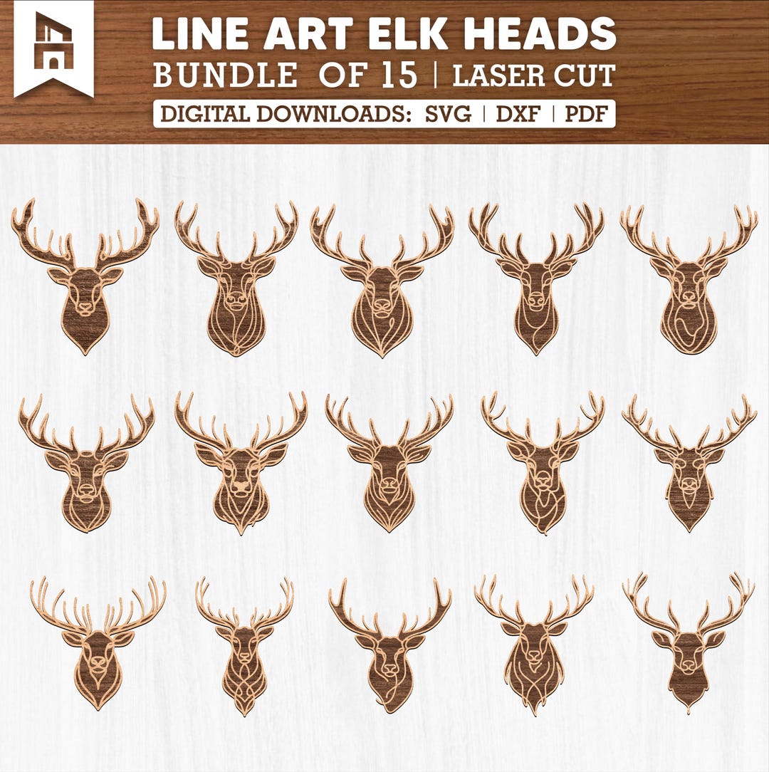 15 Elk Head Laser Cut Files, Deer Line Art Svg Dxf, Woodland Animal ...