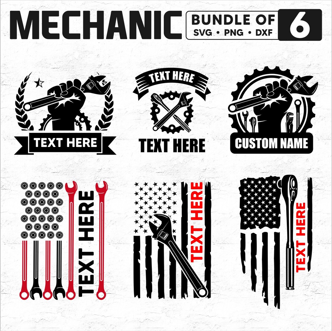 6 Bundle of Custom Mechanic SVG Logo - Car Mechanic Svg, Tools Svg ...