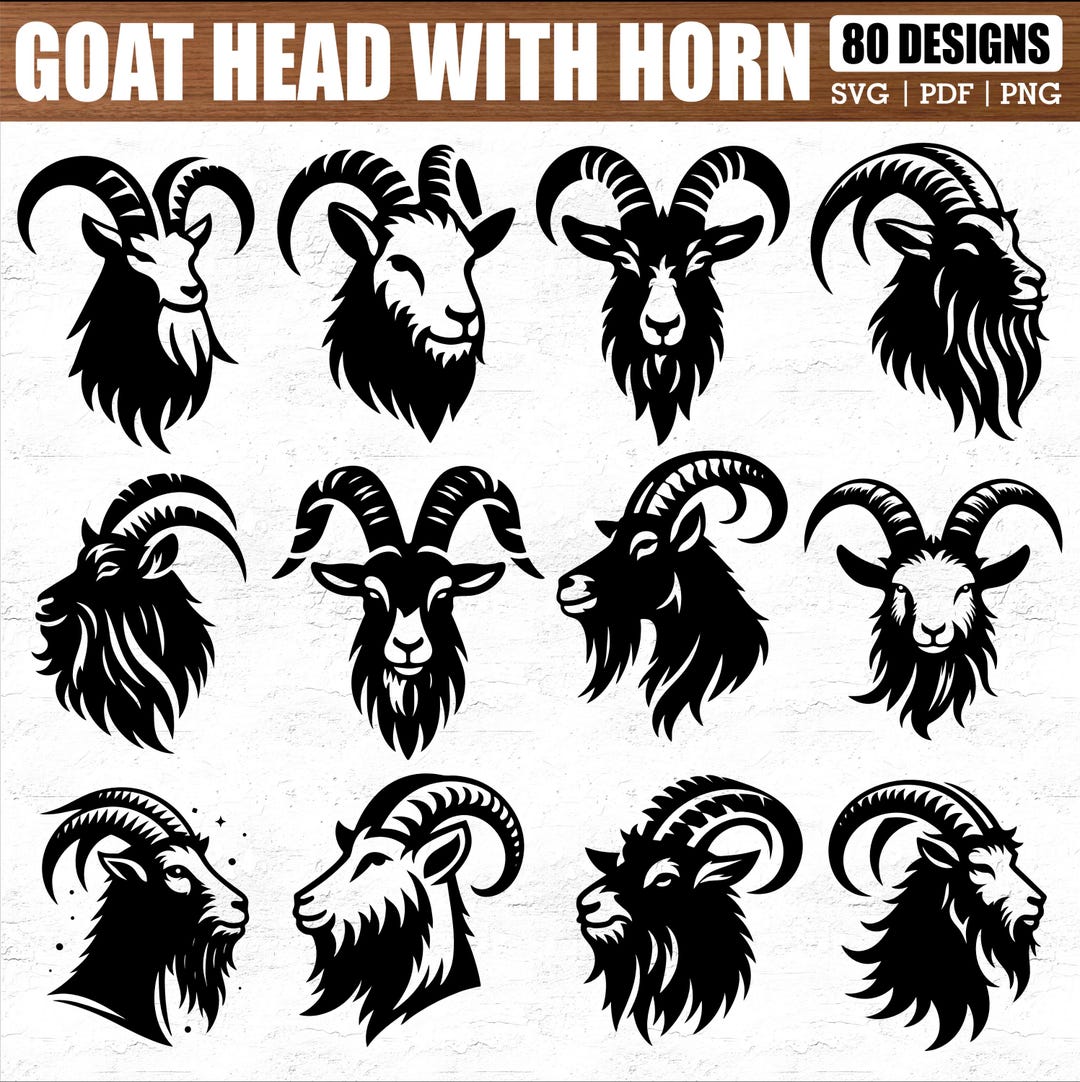 Goat Head SVG Bundle With Horns | 80 Bold Goat Silhouette Designs for ...