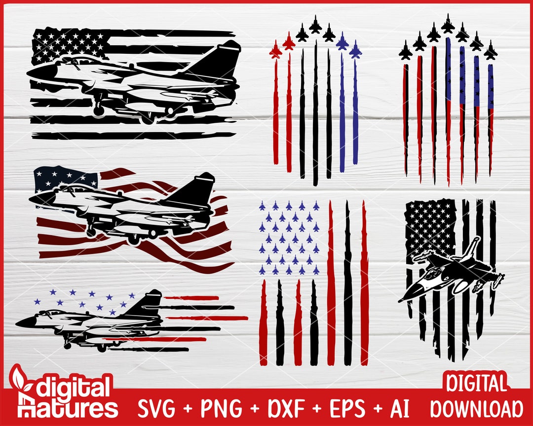 7 Files USA Flag Jet Fighter Svg - Military Jet Svg, Air Force Svg ...