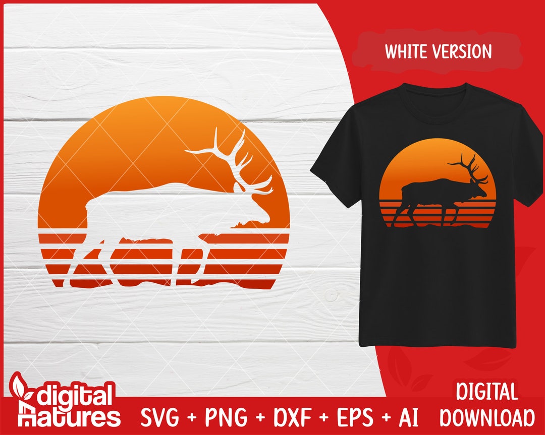 Retro Sunset Elk Clipart Elk Hunting SVG, Elk Cut File, Deer SVG, Deer ...