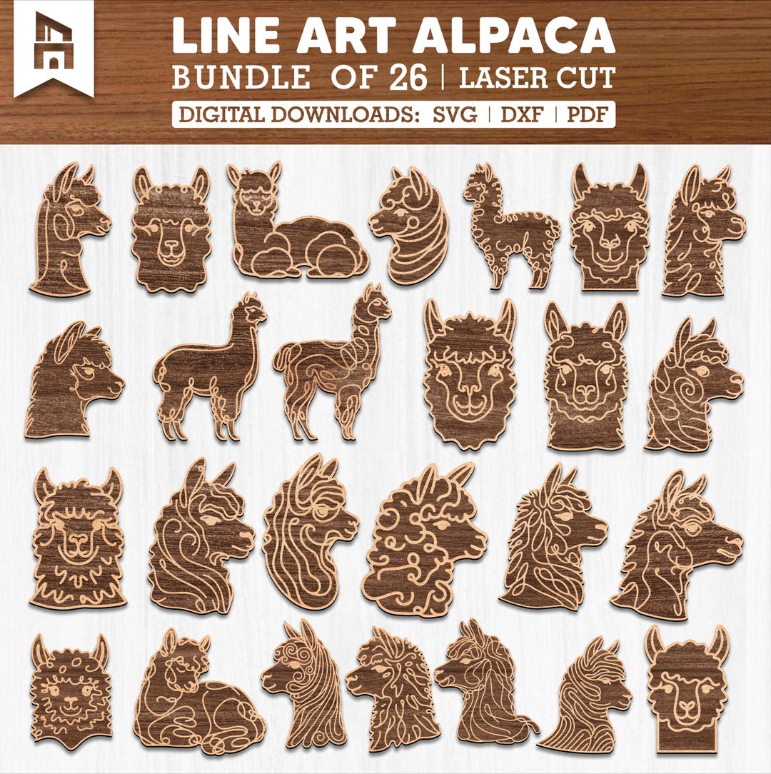 26 Line Art Alpaca Bundle Svg Pdf Dxf - Alpaca Multilayer, Alpaca Laser ...
