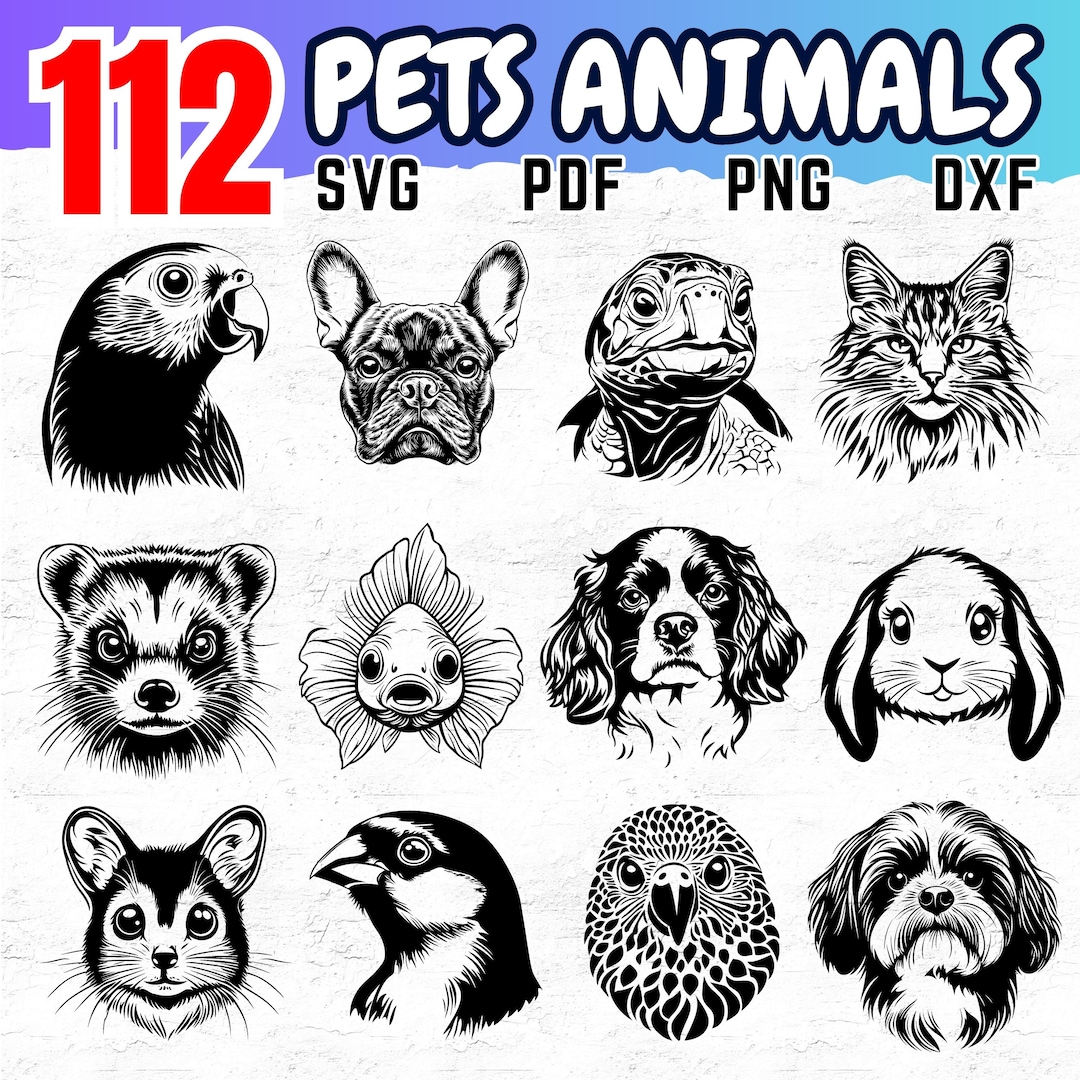 112 Pet Animal SVG DXF Pdf Bundle for Cricut Crafts, Cute Pet ...